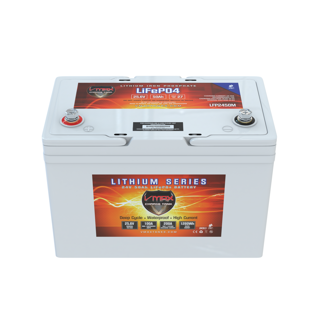 VMax Tanks Lithium Battery LFP2450M Li-Iron 24V 50AH Marine Waterproof ...