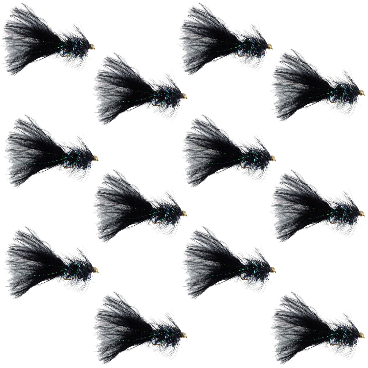 Black Bead Head Crystal Woolly Bugger Classic Streamer Flies - 12 Flie ...